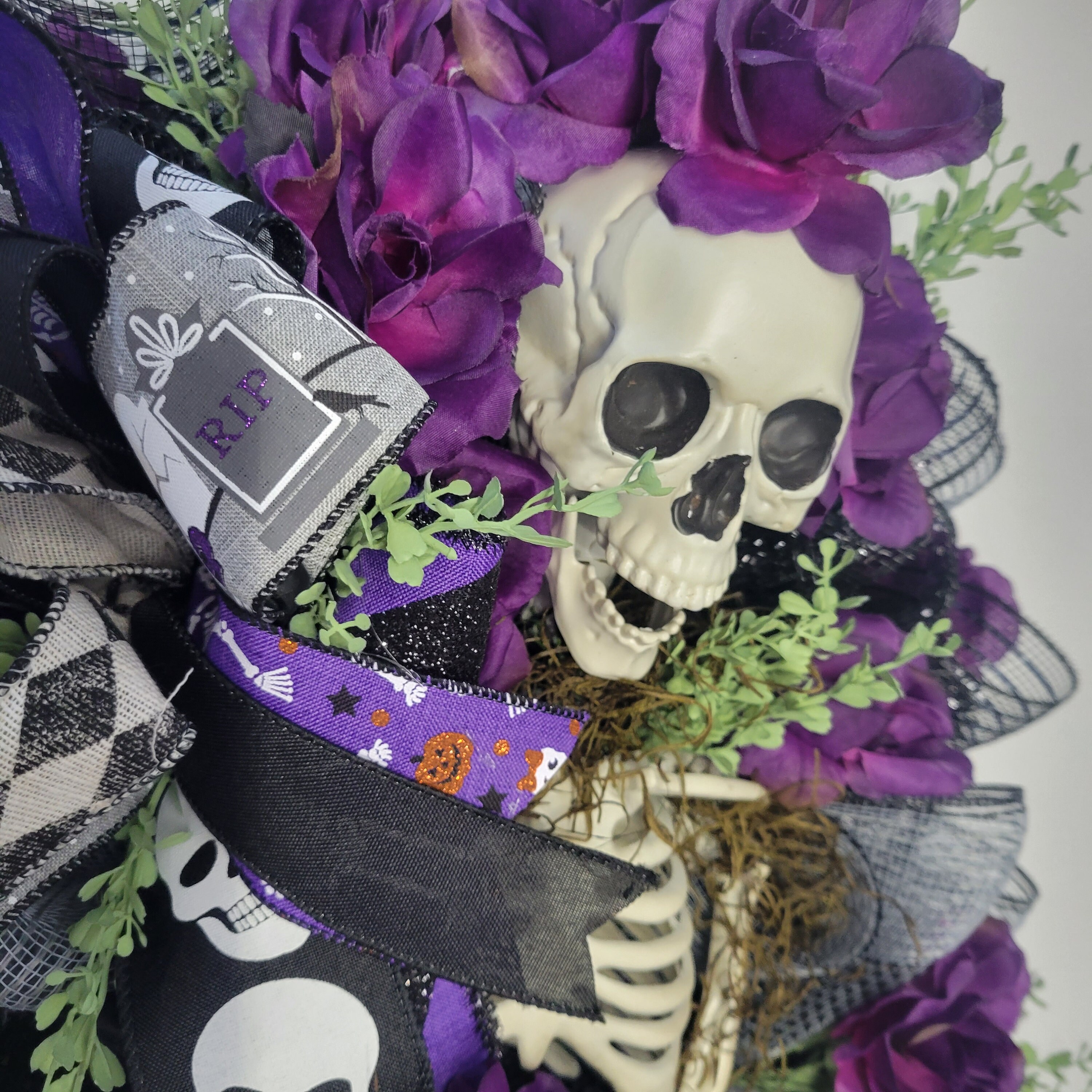 Halloween Skeleton Swag for Door, Purple, Black, White, Extra Large ...