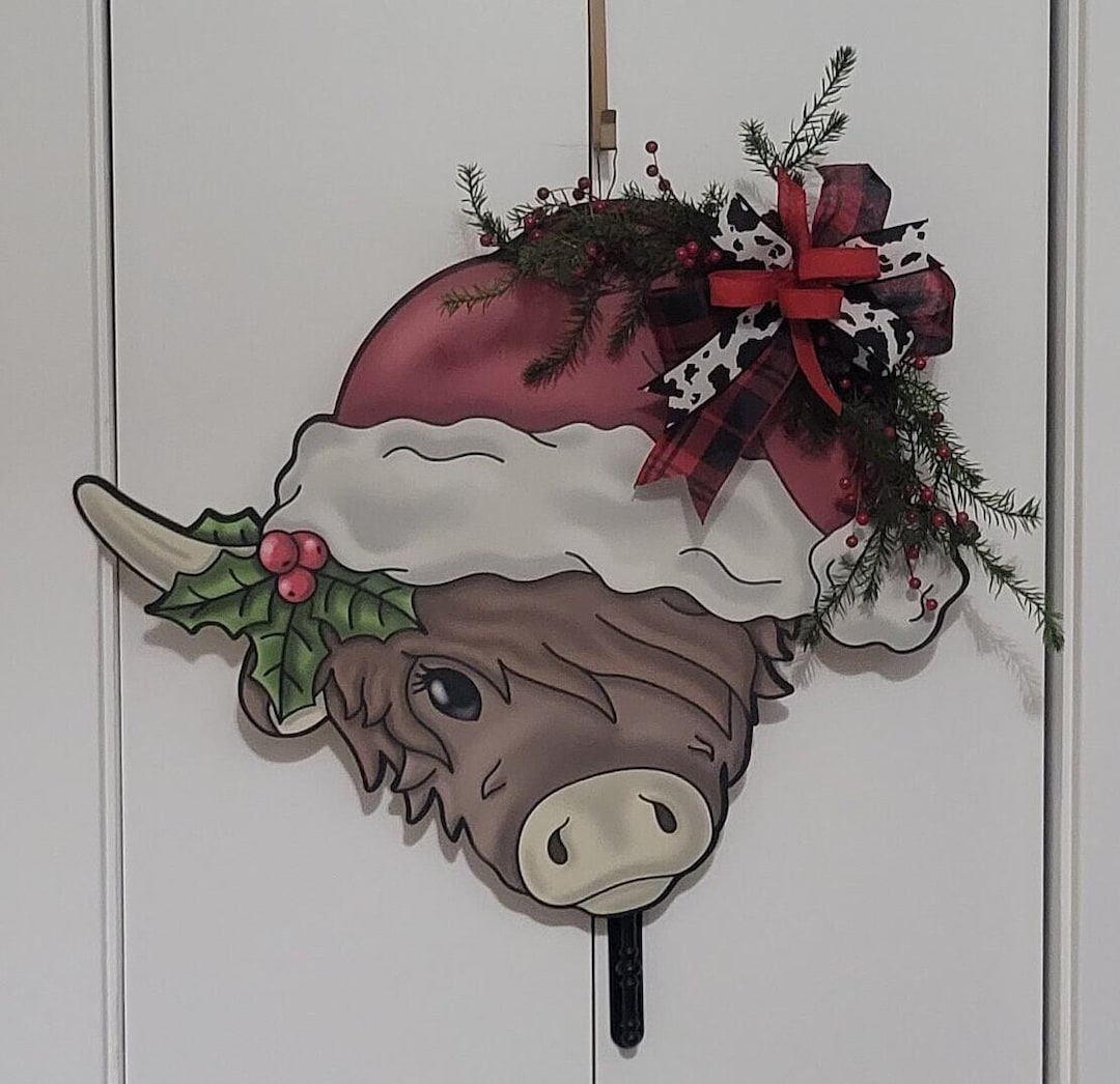 Highland Cow Christmas Door Hanger, Highland Cow Christmas Decor ...
