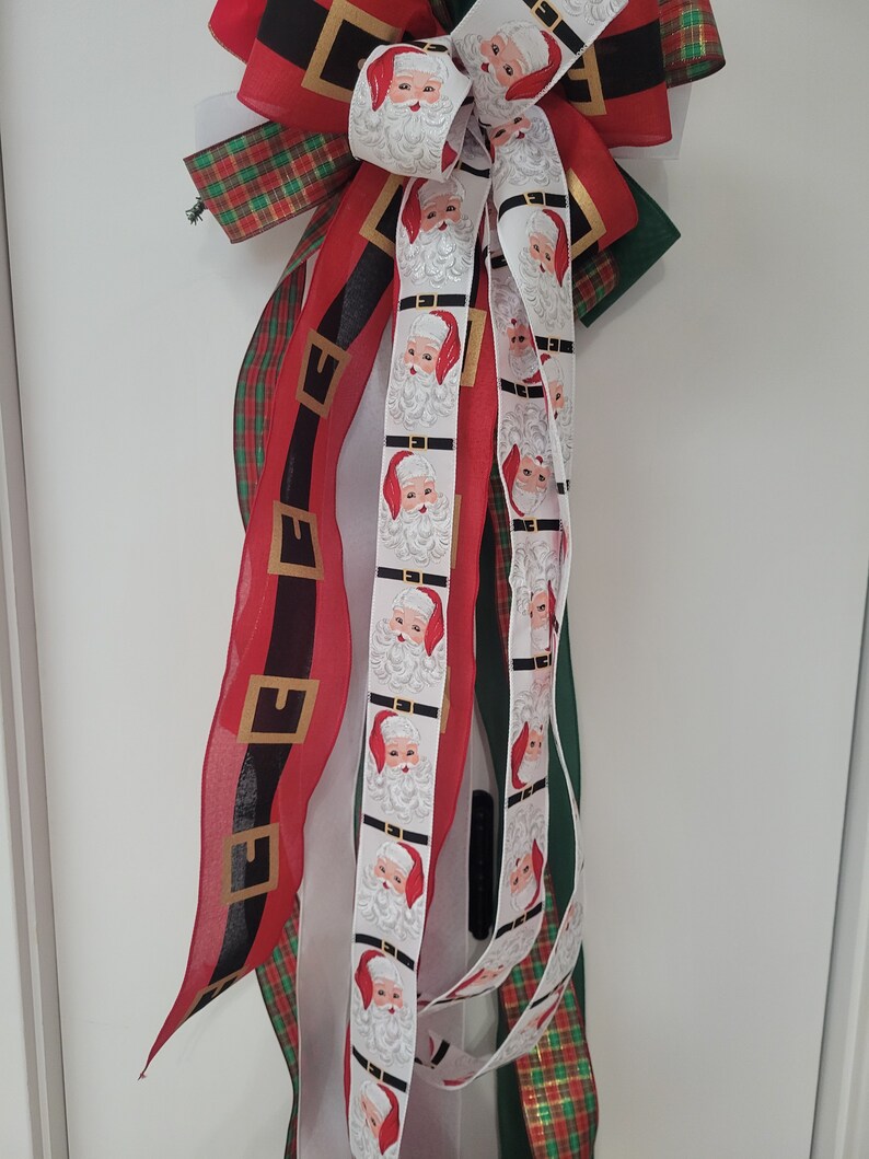 Santa Treetopper Bow, Whimsical Tree Topper, Santa Suit Bow, Vintage ...