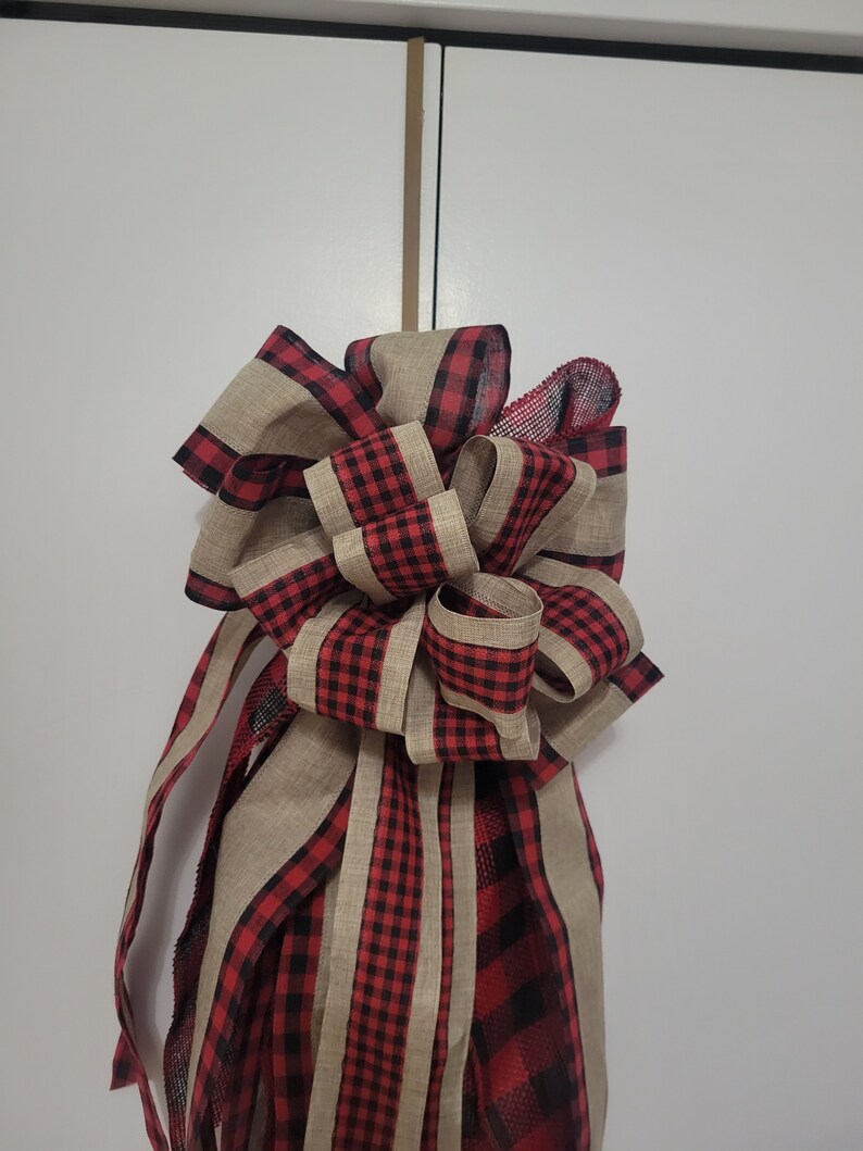 Red and Black Buffalo Check Tree Topper Bow, Large Rustic Tree Bow ...