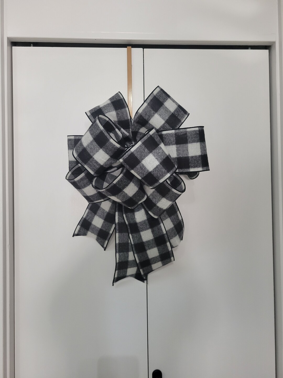 BLACK AND WHITE Buffalo Check Christmas Bow, Plaid Christmas Tree Bow ...