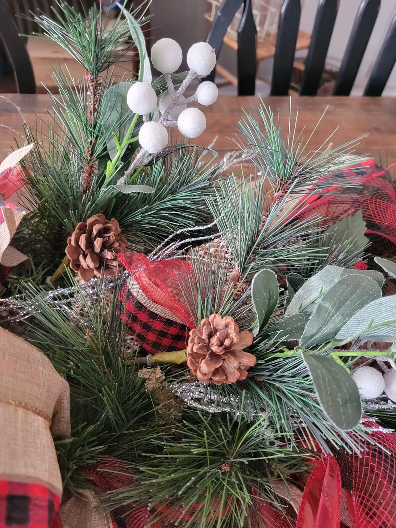 Red and Black Buffalo Check CENTERPIECE, Holiday Mantle, Christmas ...