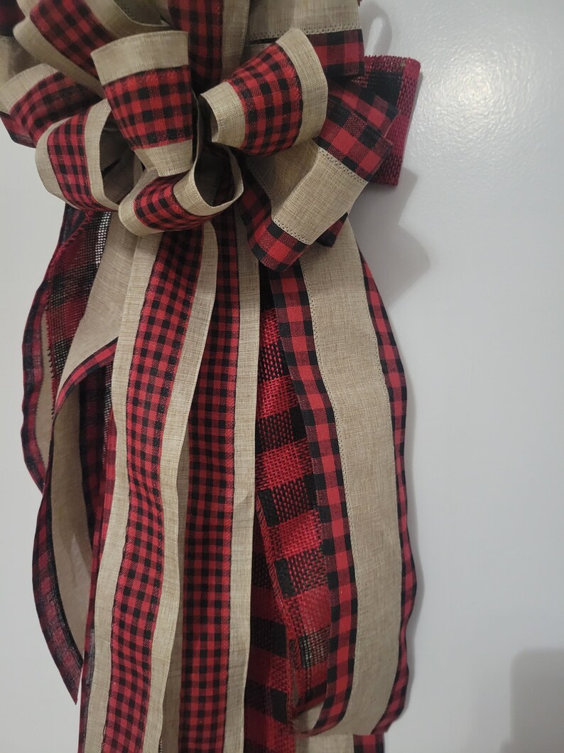 Red and Black Buffalo Check Tree Topper Bow, Large Rustic Tree Bow ...