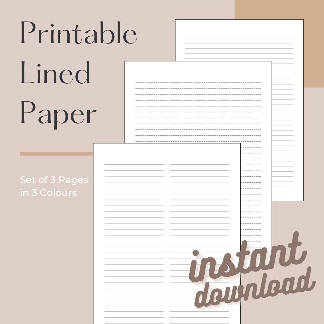 Printable Lined Paper Pages - Set of 3 - for Printing / Notes / Planner ...