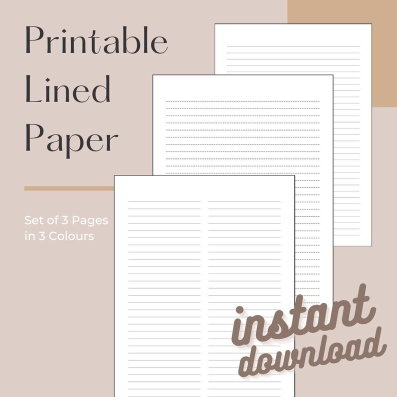 Printable Lined Paper Pages - Set of 3 - for Printing / Notes / Planner ...