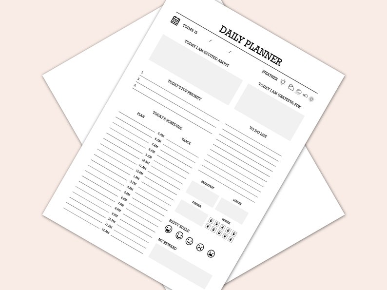 Daily Planner Printable Undated Hourly Planner Daily - Etsy