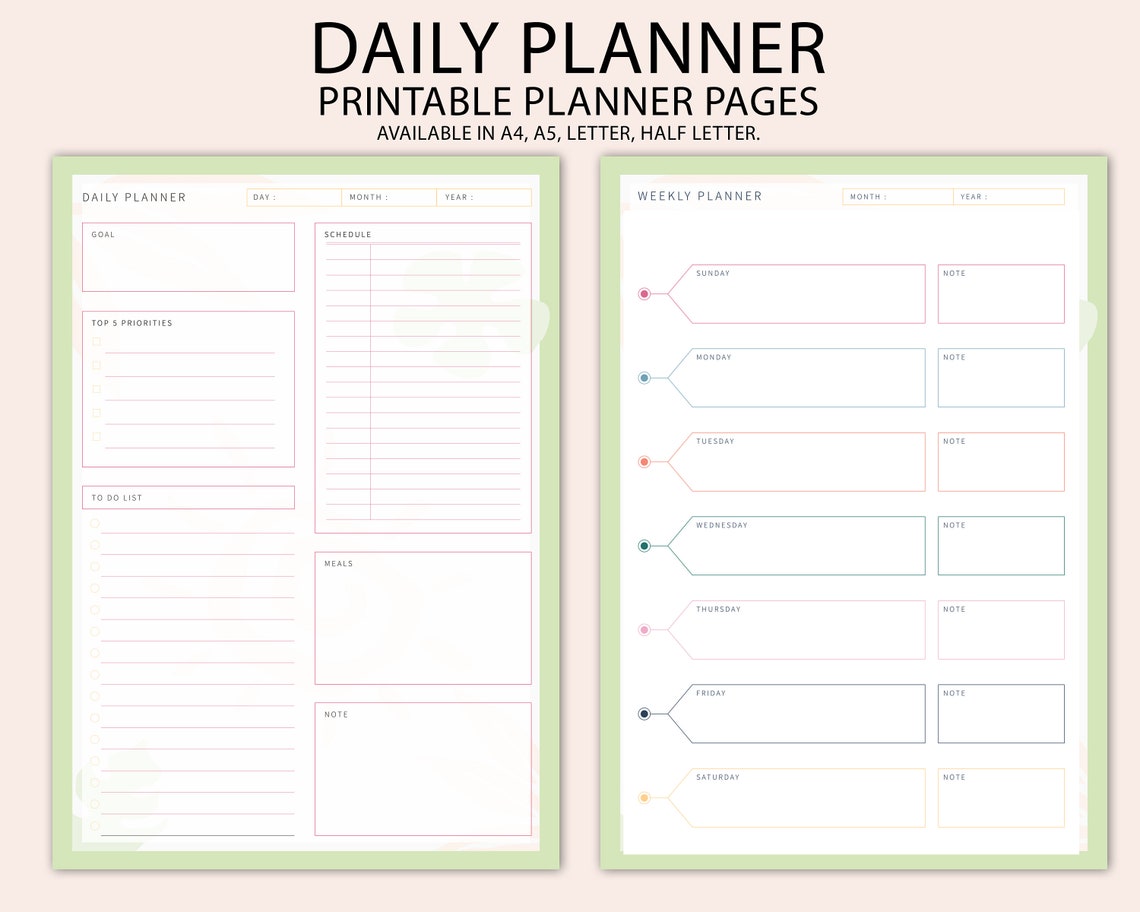 Daily Planner Printable Undated Hourly Planner Daily - Etsy