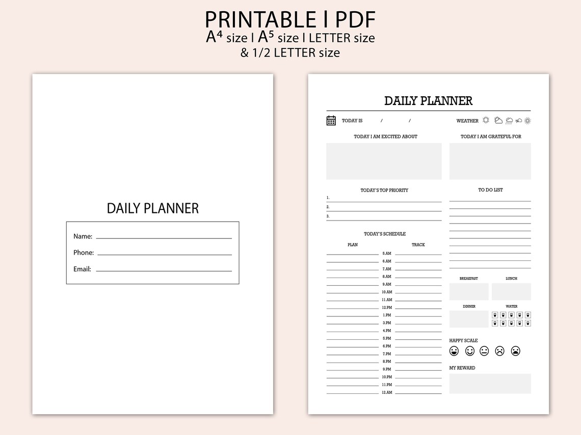 Daily Planner Printable Undated Hourly Planner Daily - Etsy