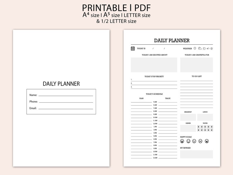 Daily Planner Printable Undated Hourly Planner Daily - Etsy
