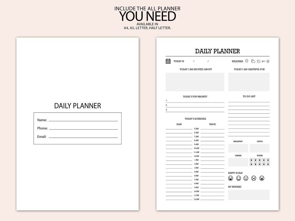 Daily Planner Printable Undated Hourly Planner Daily - Etsy