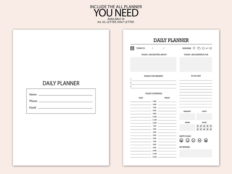 Daily Planner Printable Undated Hourly Planner Daily - Etsy