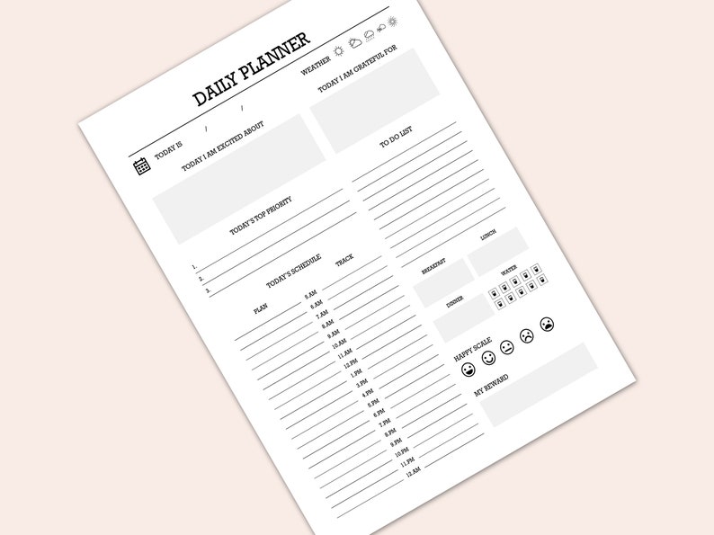 Daily Planner Printable Undated Hourly Planner Daily - Etsy
