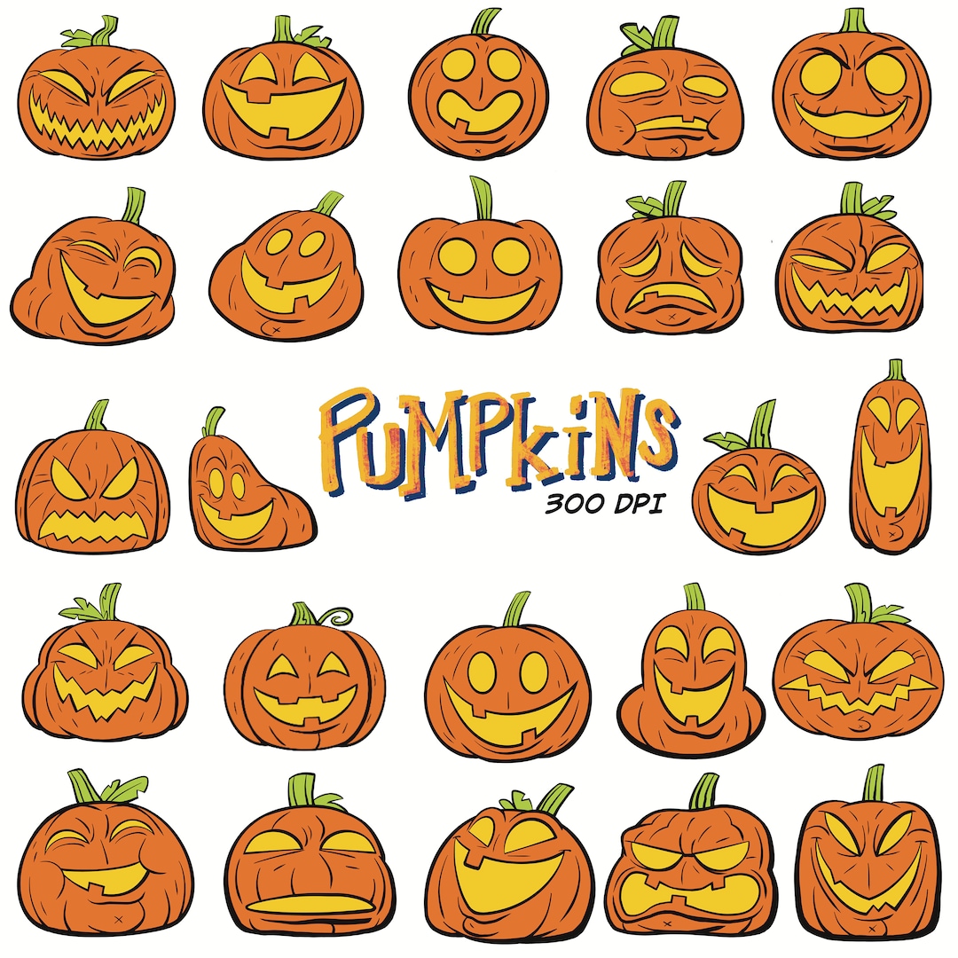 Pumpkins Halloween Jack O'lantern Cartoon Pumpkin Clipart - Etsy