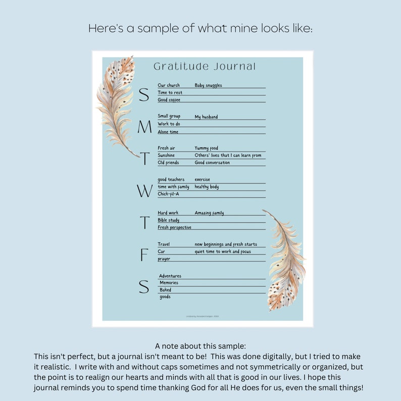Printable Weekly Gratitude Journal Blue - Etsy