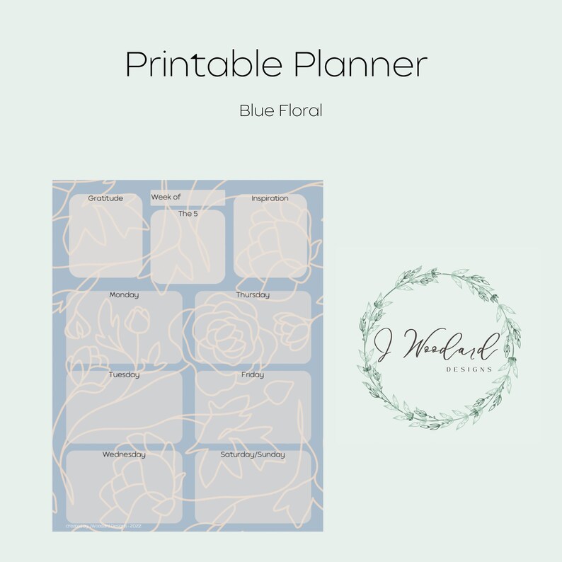 Printable Work/school Week Planner Pages - Blue Floral - Etsy