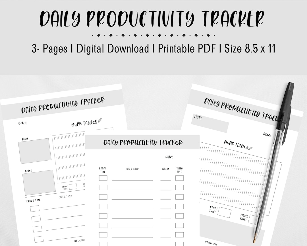 Daily Productivity Tracker Printable Sheets, Manage Time, Keep Track ...