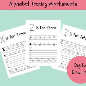 26 Alphabet Letter Tracing Printable Worksheets, Upper & Lower Case ...