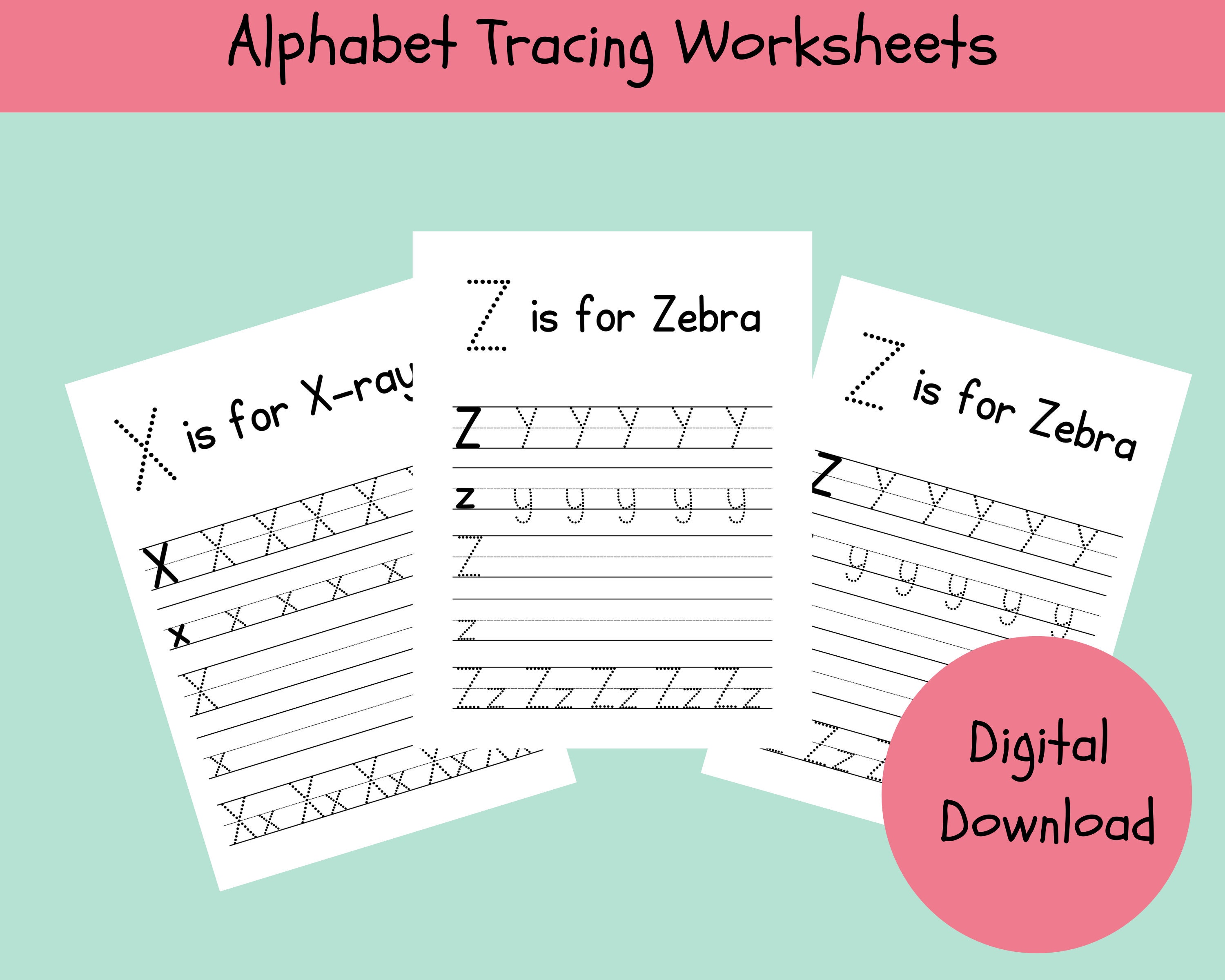26 Alphabet Letter Tracing Printable Worksheets, Upper & Lower Case ...