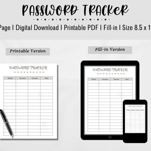 Password Tracker, Printable, Fill In, Password, Tracker, - Etsy