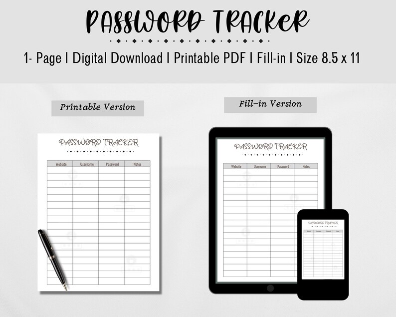 Password Tracker, Printable, Fill In, Password, Tracker, - Etsy