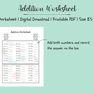 Addition Worksheet, Mathematics, Adding, Numbers, Printable, Digital ...