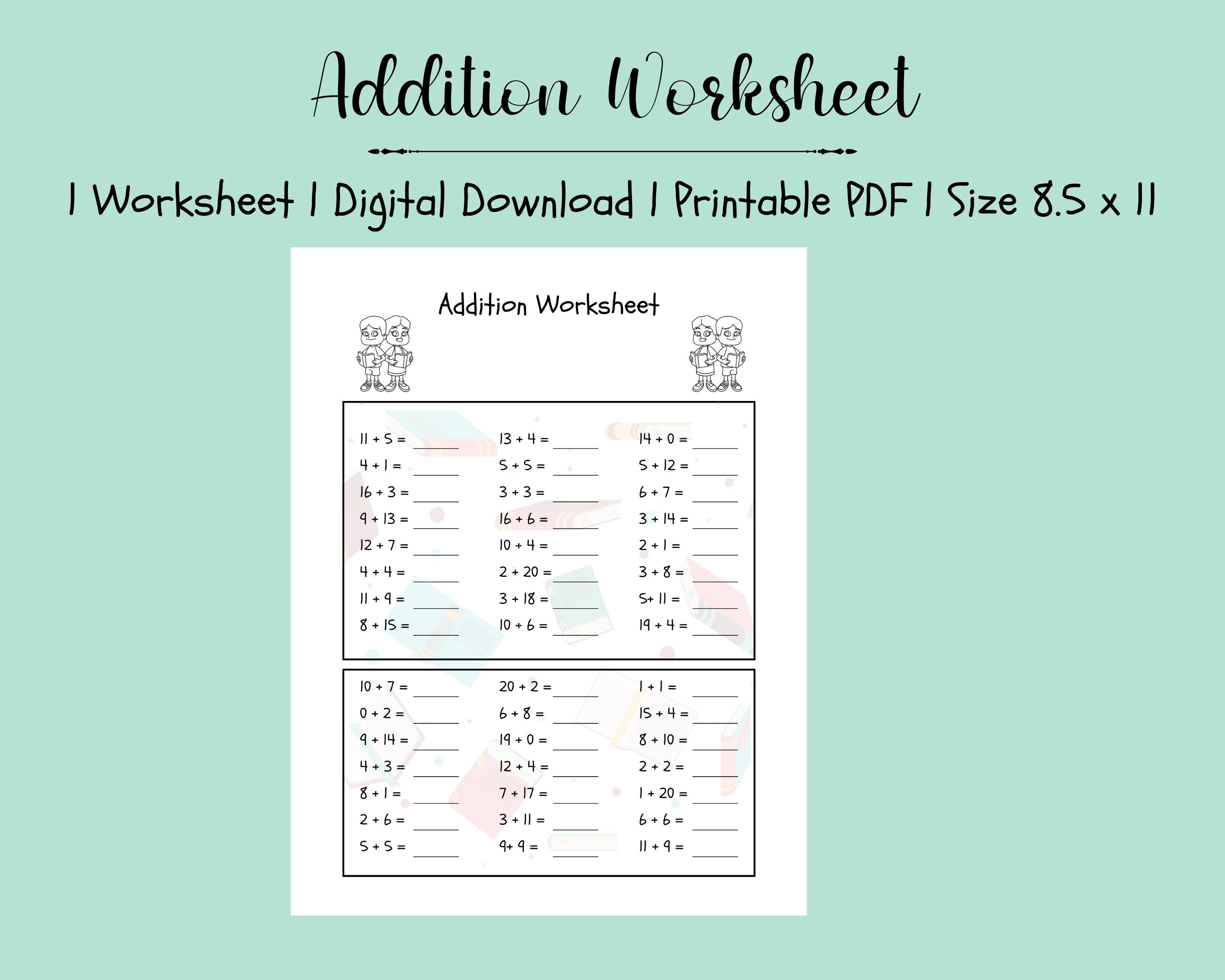 Addition Worksheet, Mathematics, Adding, Numbers, Printable, Digital ...