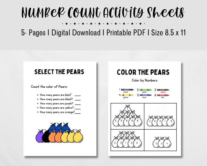Number Count Activity Sheets Children Learning How to Count and Color ...
