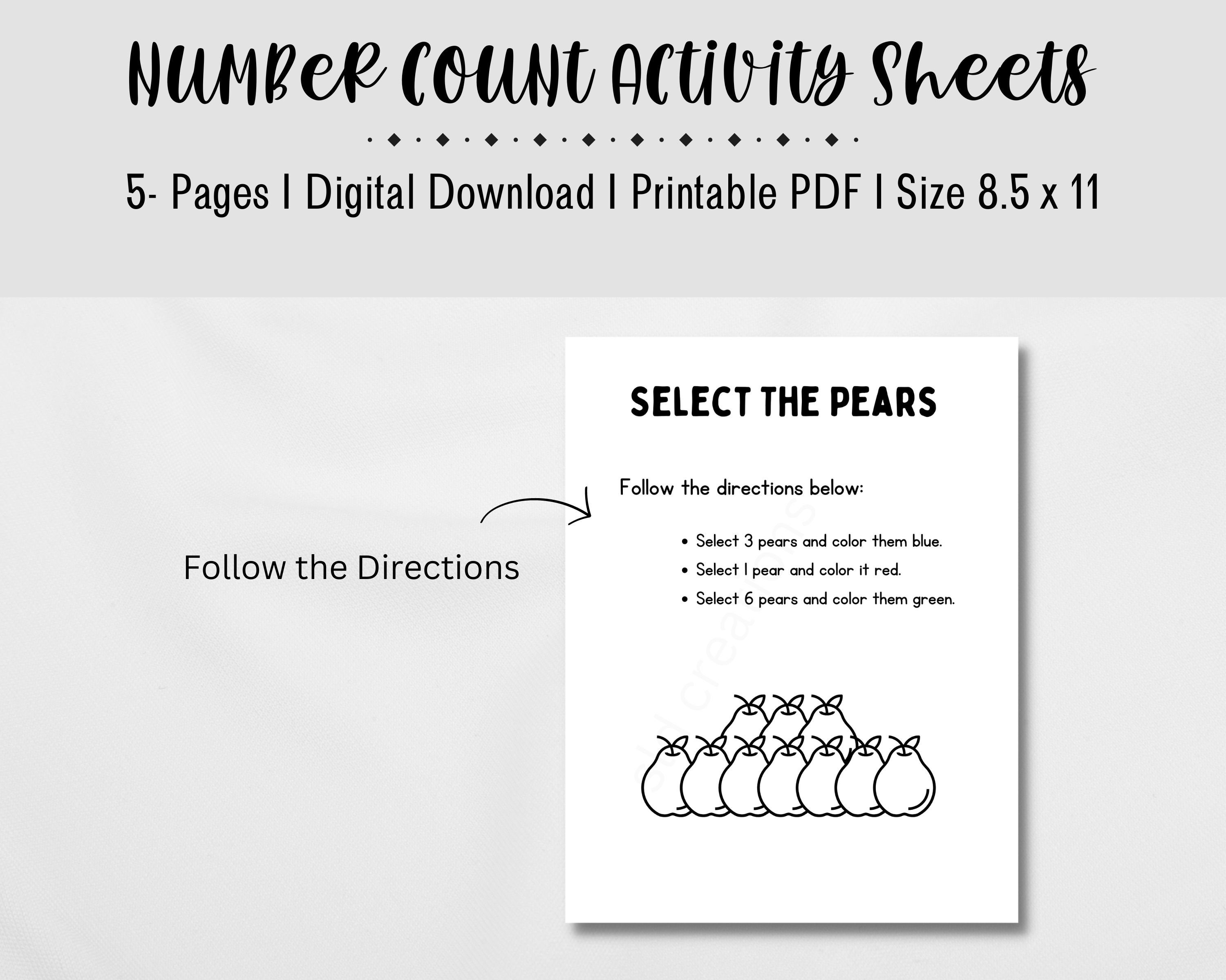 Number Count Activity Sheets Children Learning How to Count and Color ...
