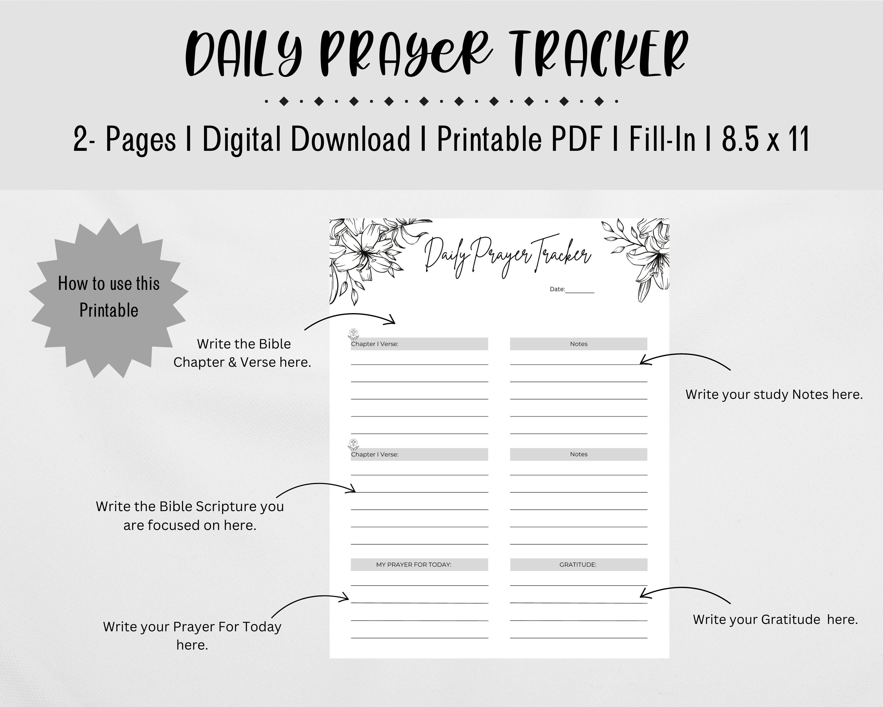 Daily Prayer Tracker, Printable PDF, Fill-in, Studying Scriptures ...