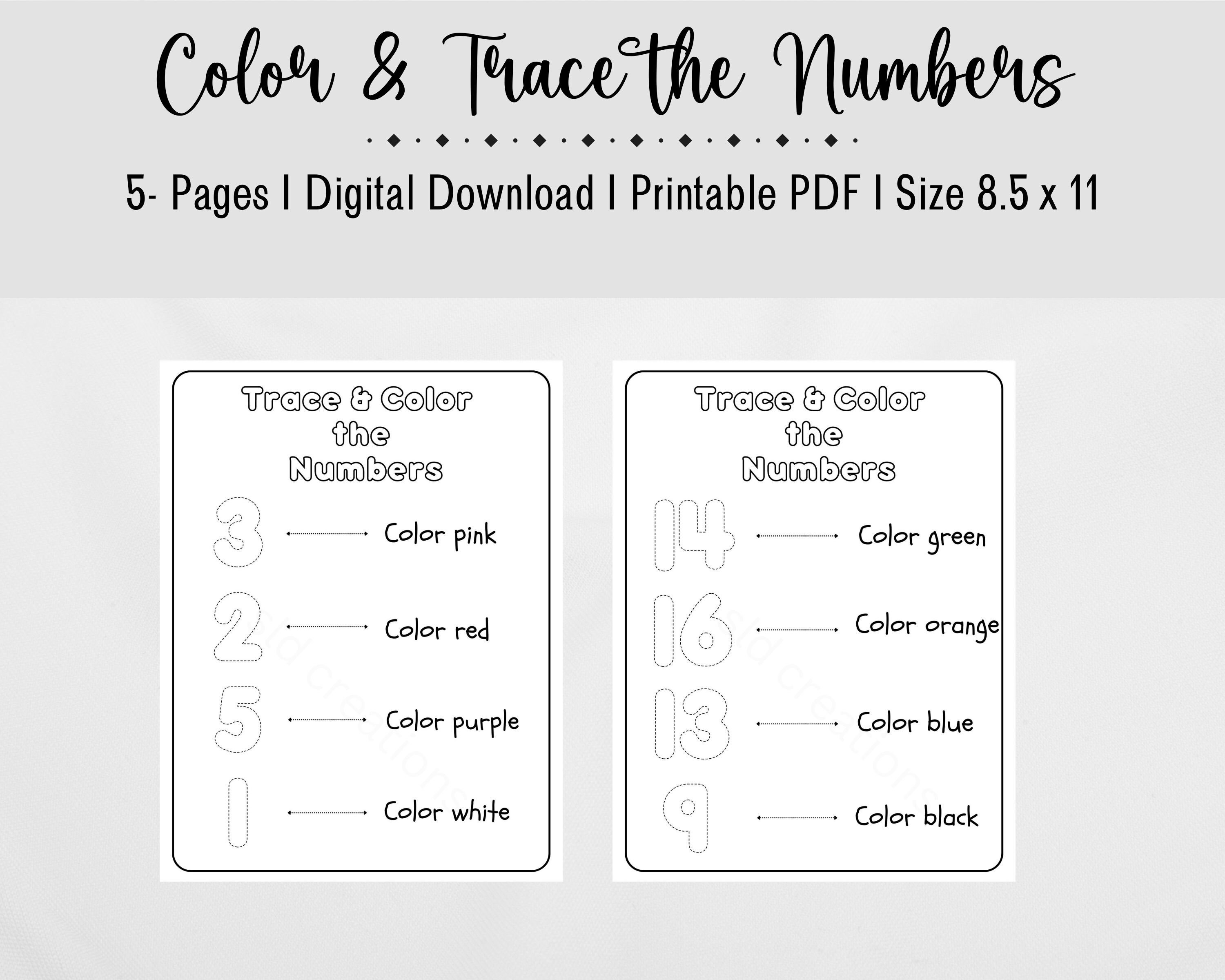 5 Printable Trace & Color the Numbers, Counting, Tracing, Homeschool ...