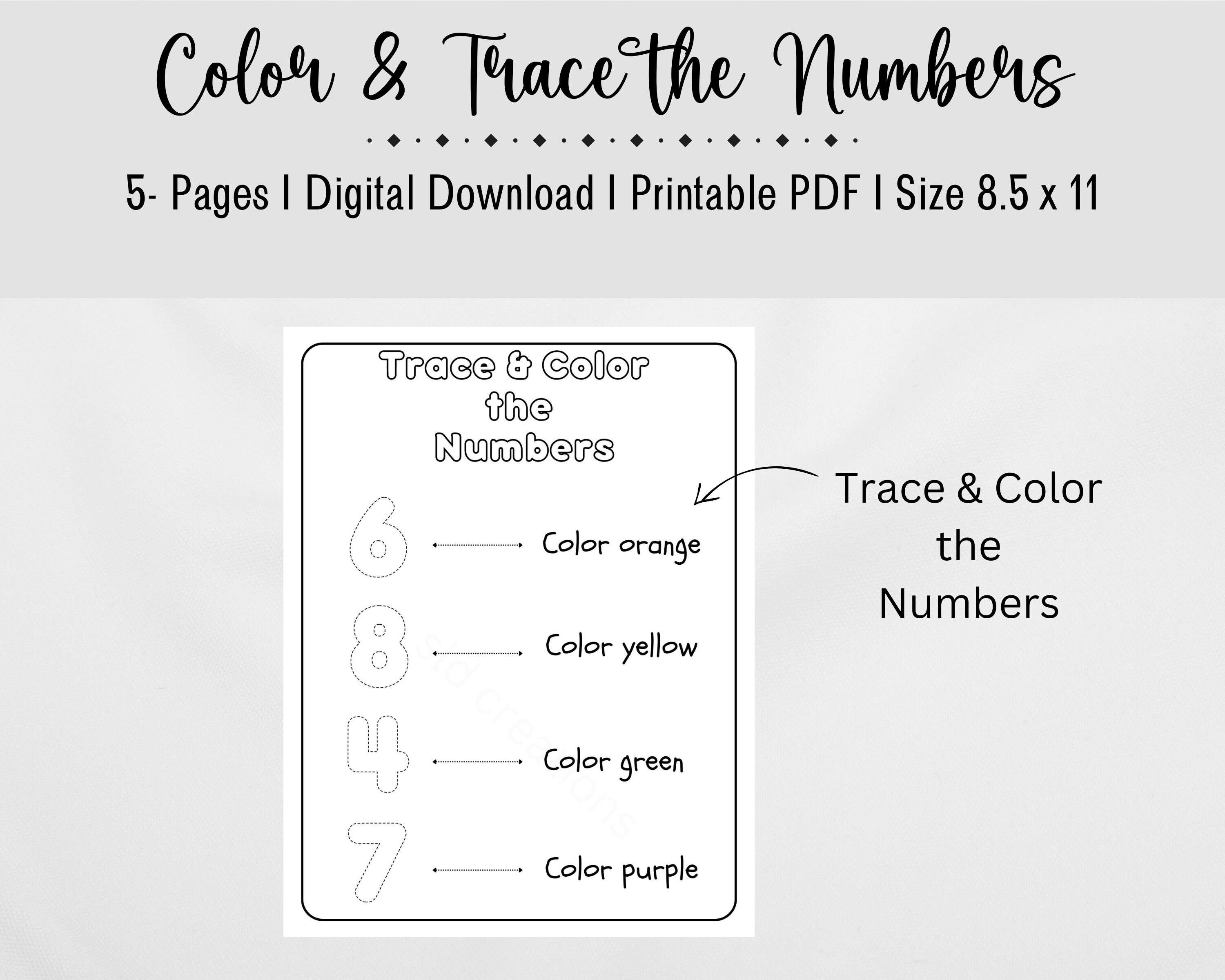 5 Printable Trace & Color the Numbers, Counting, Tracing, Homeschool ...