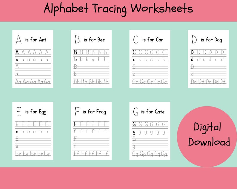 26 Alphabet Letter Tracing Printable Worksheets, Upper & Lower Case ...
