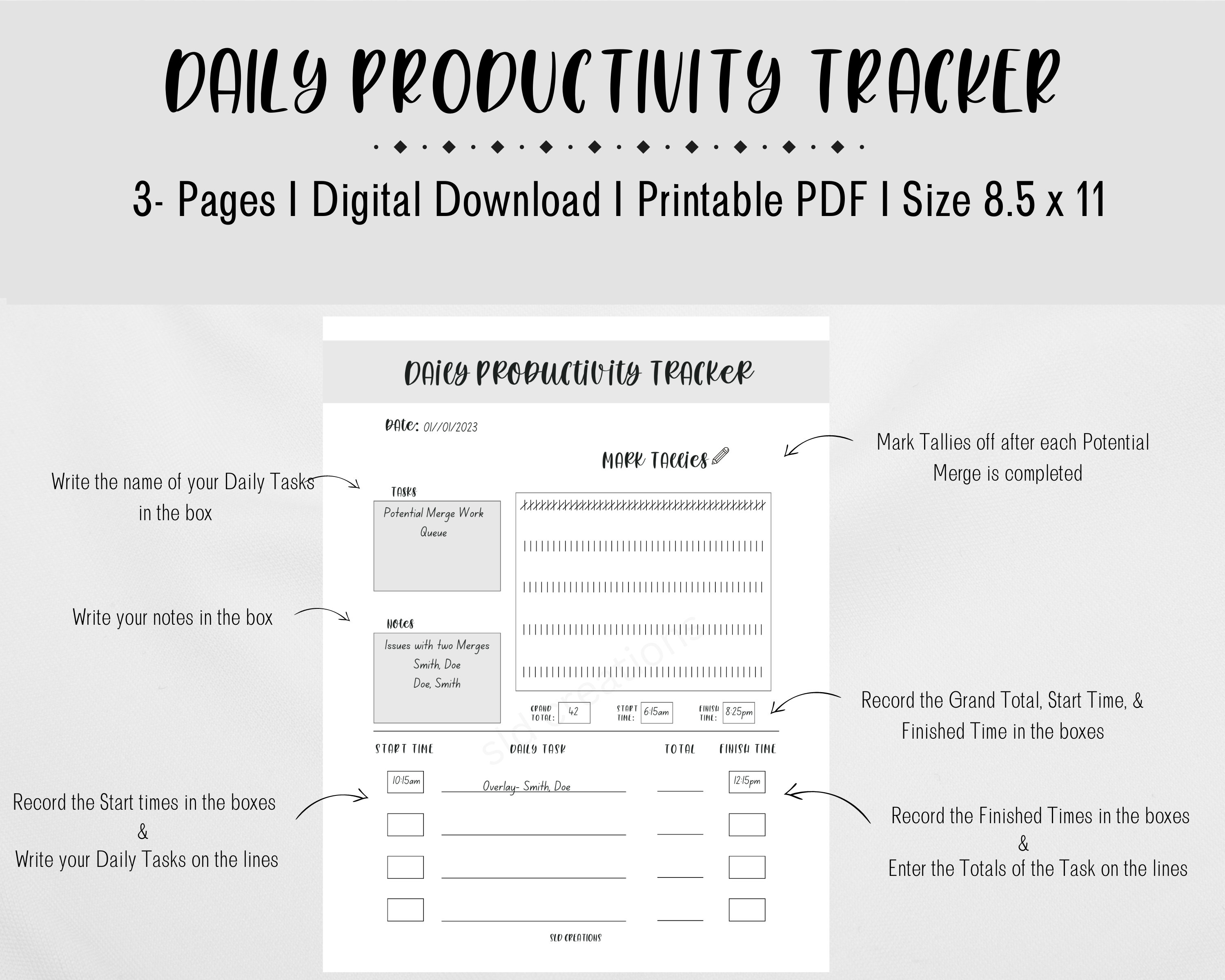 Daily Productivity Tracker Printable Sheets, Manage Time, Keep Track ...