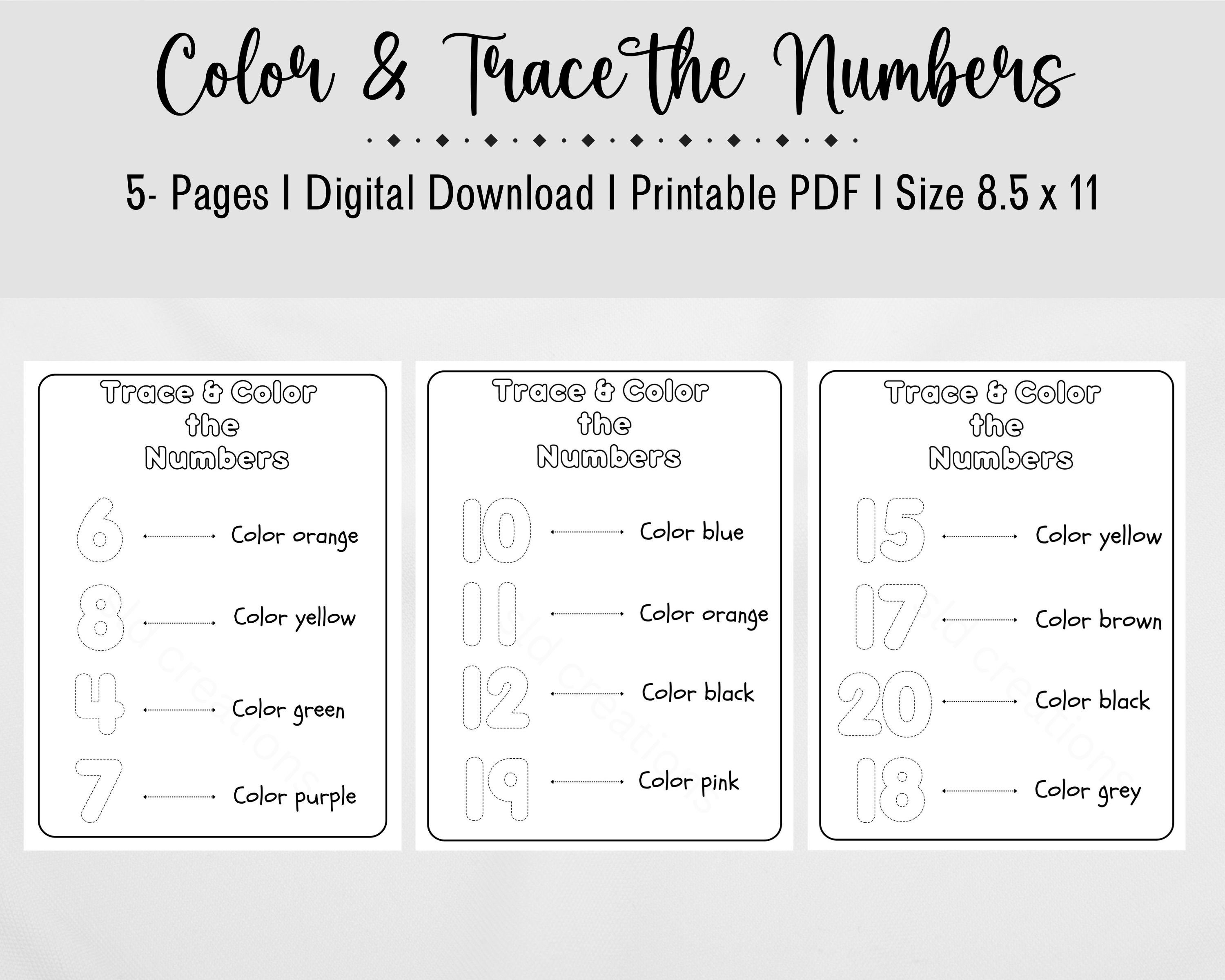 5 Printable Trace & Color the Numbers, Counting, Tracing, Homeschool ...
