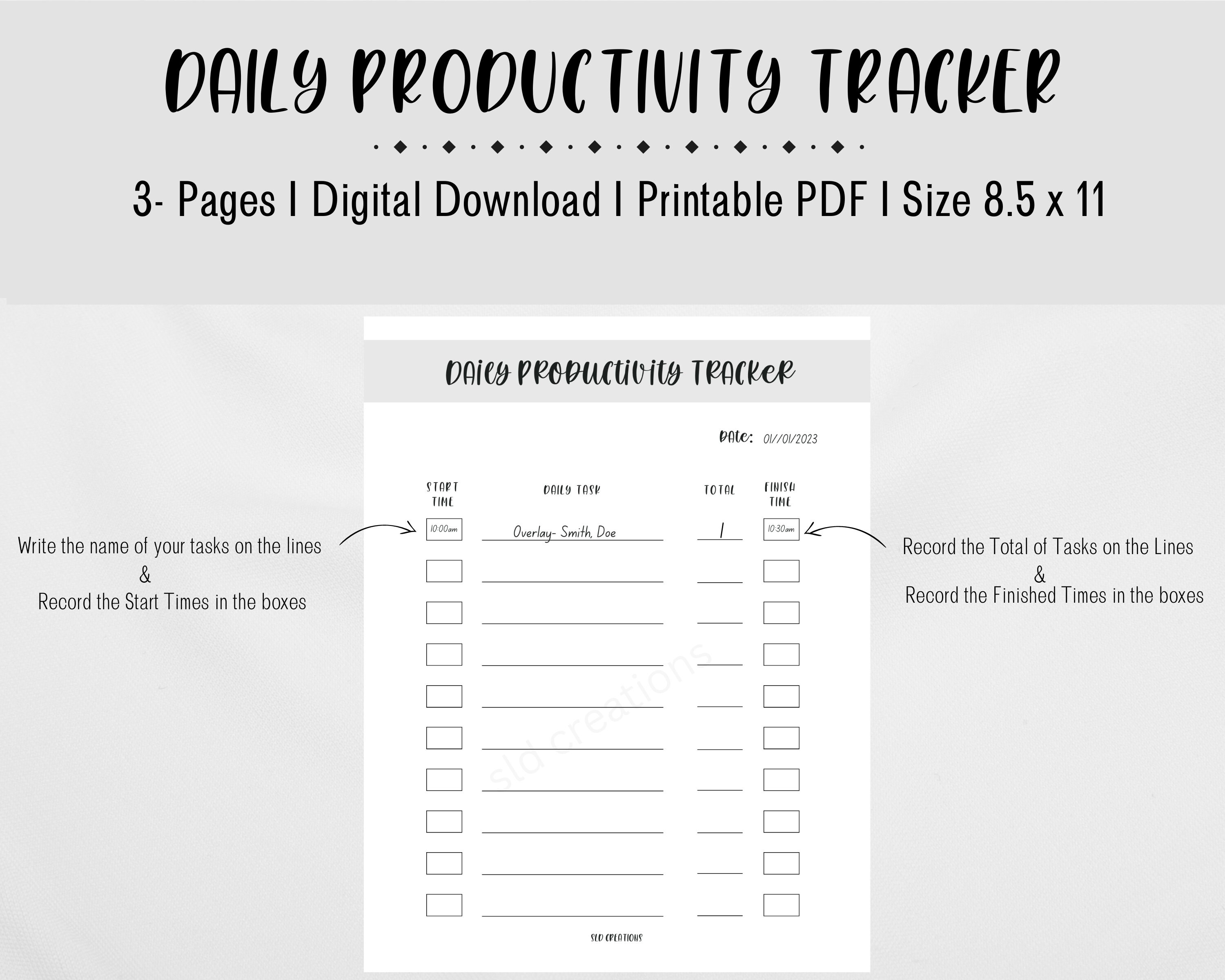 Daily Productivity Tracker Printable Sheets, Manage Time, Keep Track ...