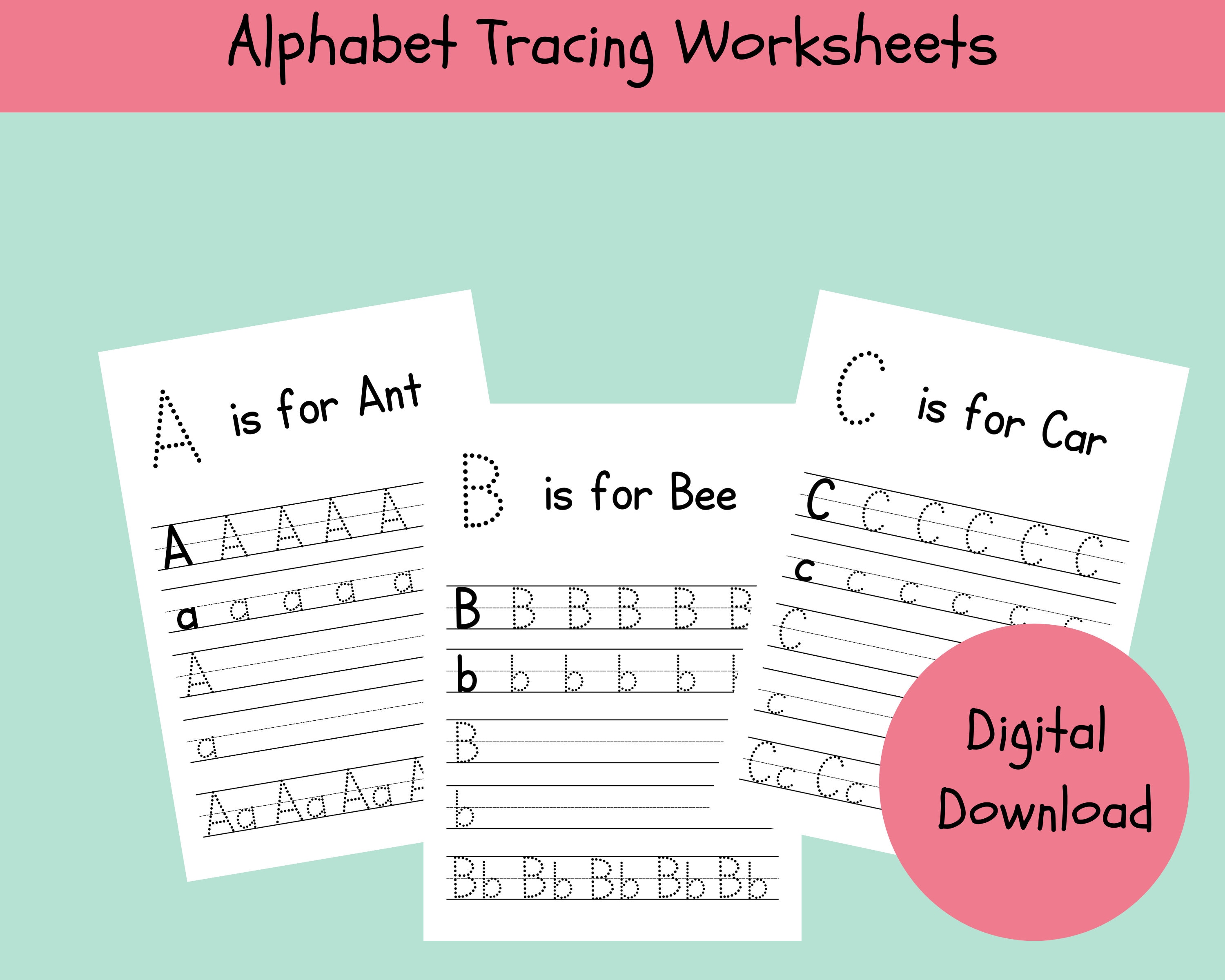 26 Alphabet Letter Tracing Printable Worksheets, Upper & Lower Case ...