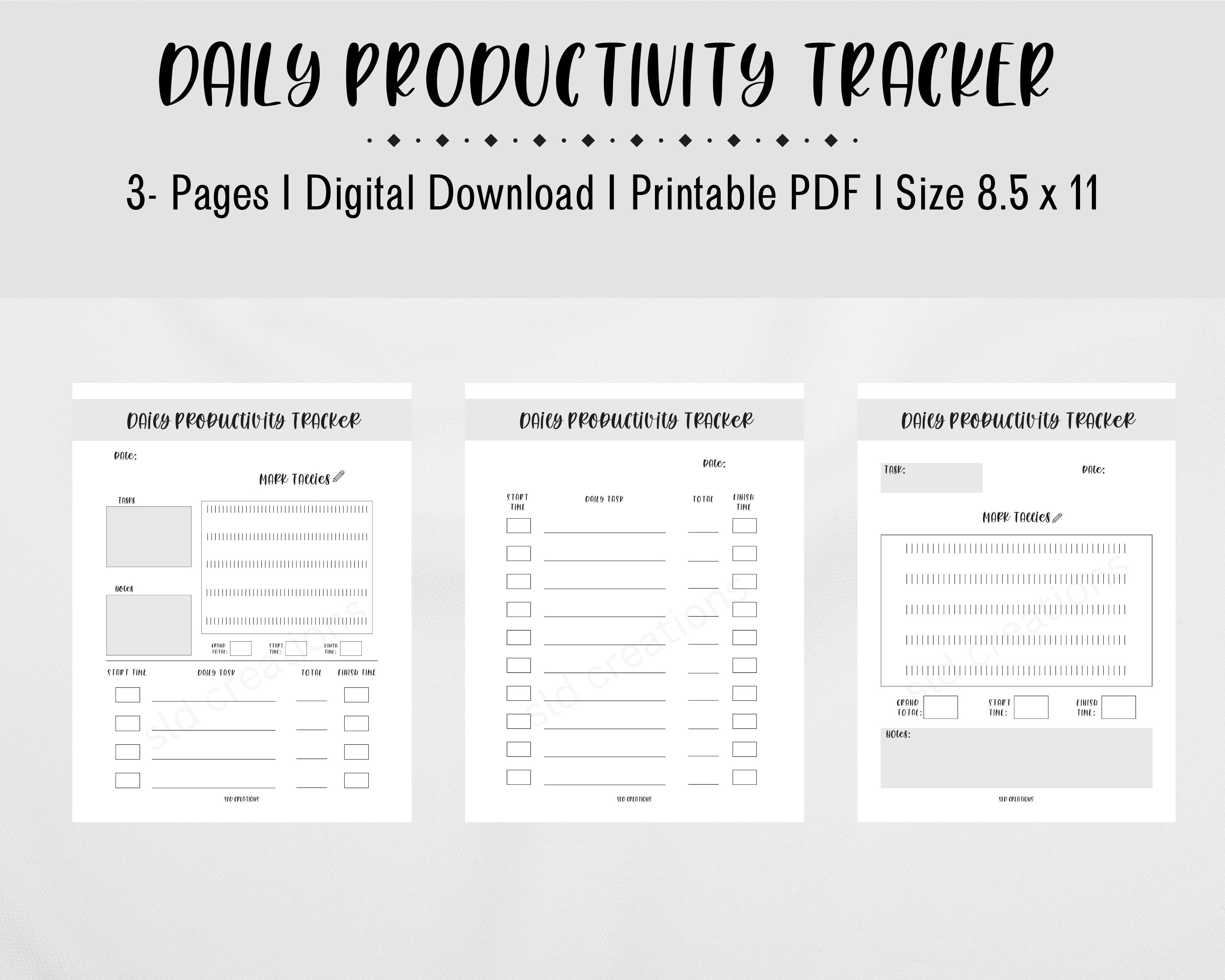 Daily Productivity Tracker Printable Sheets, Manage Time, Keep Track ...
