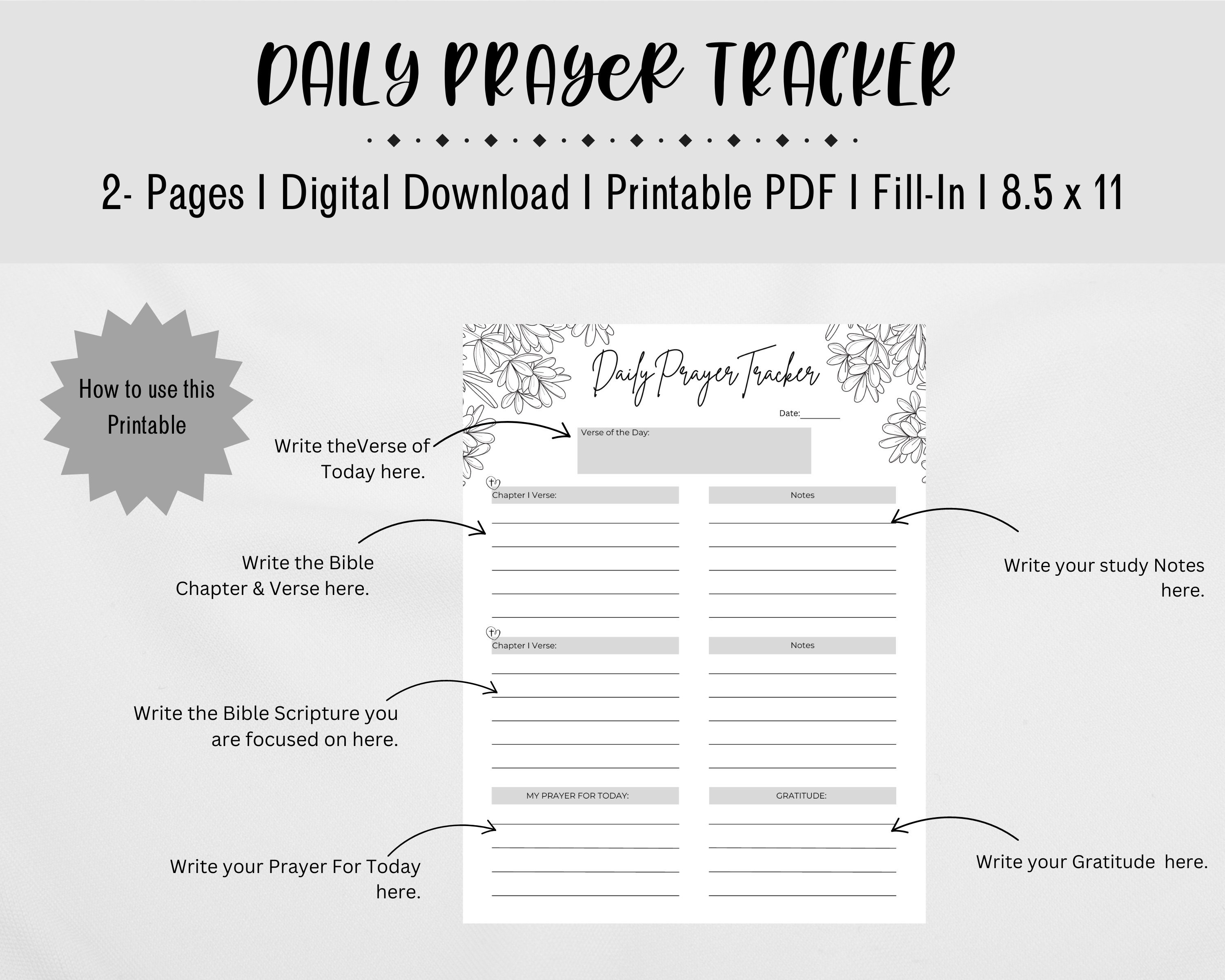 Daily Prayer Tracker, Printable PDF, Fill-in, Studying Scriptures ...
