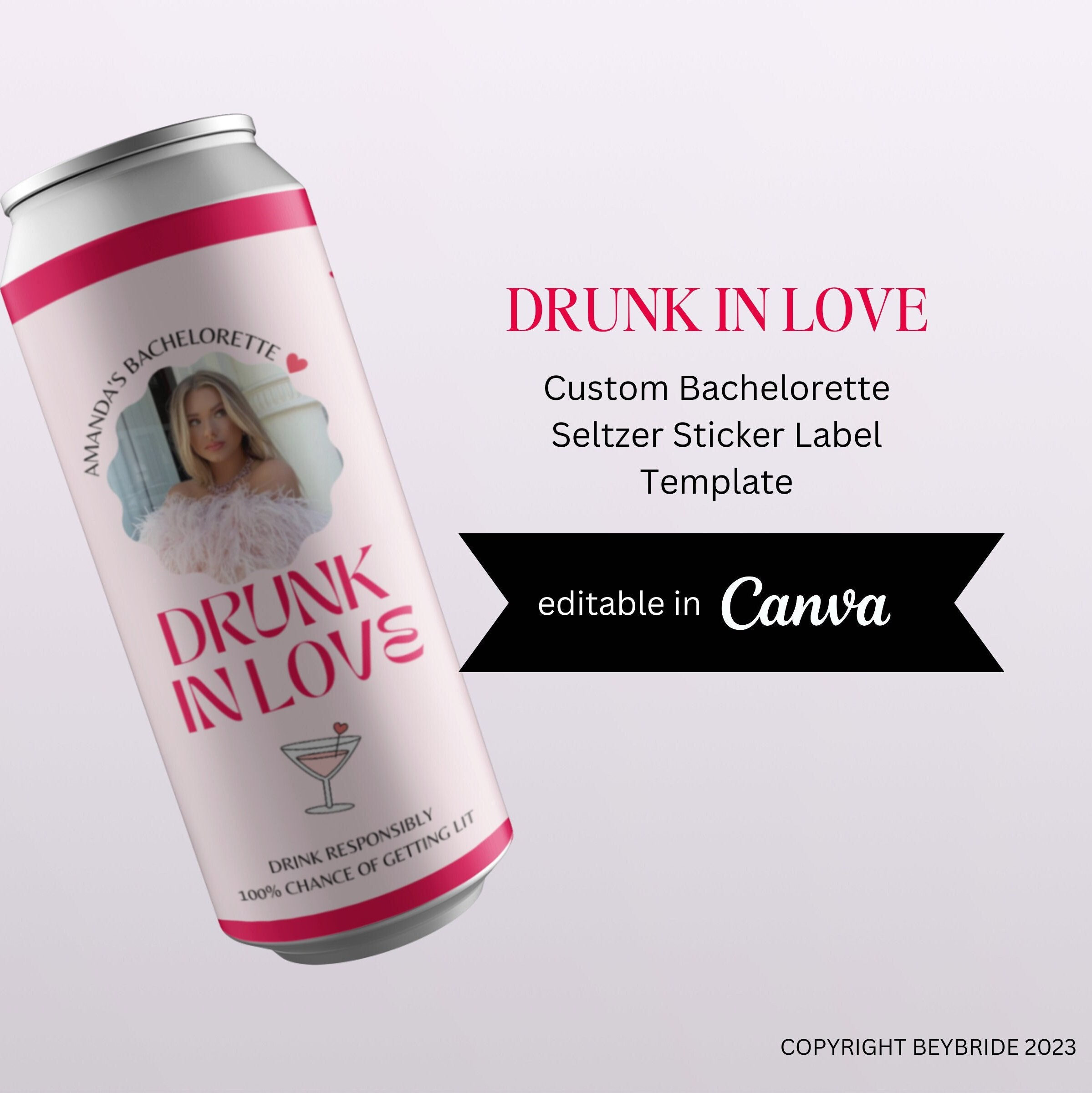 Drunk in Love Bachelorette Custom Hard Seltzer Sticker Template, Skinny ...