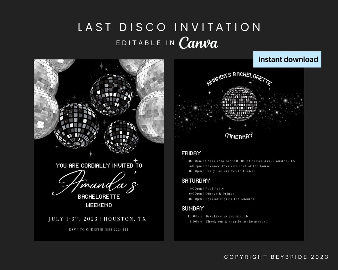 Last Disco, Retro Discoball Themed Bachelorette Invitation and ...