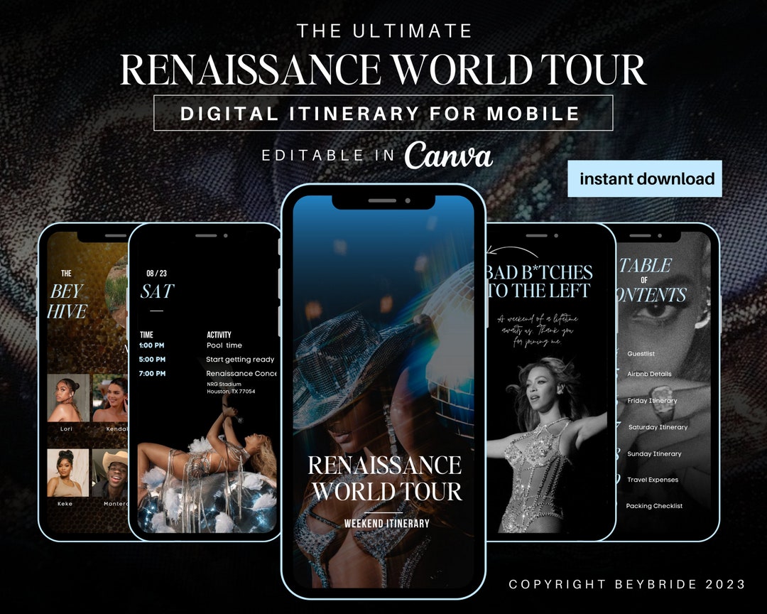 Renaissance World Tour Concert Digital Itinerary Template Editable in ...