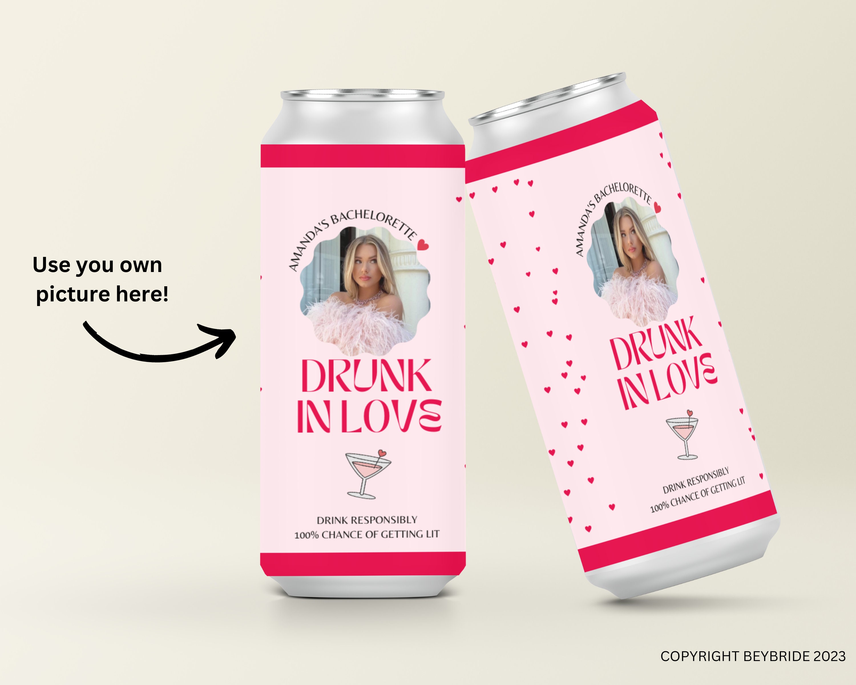 Drunk in Love Bachelorette Custom Hard Seltzer Sticker Template, Skinny ...