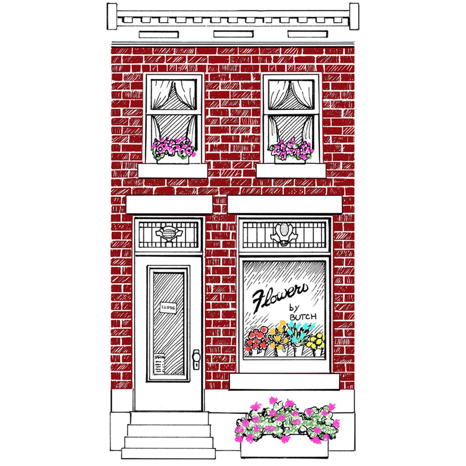 FLOWERS BY BUTCH Baltimore Rowhome Drawing Unframed Color Print - Etsy