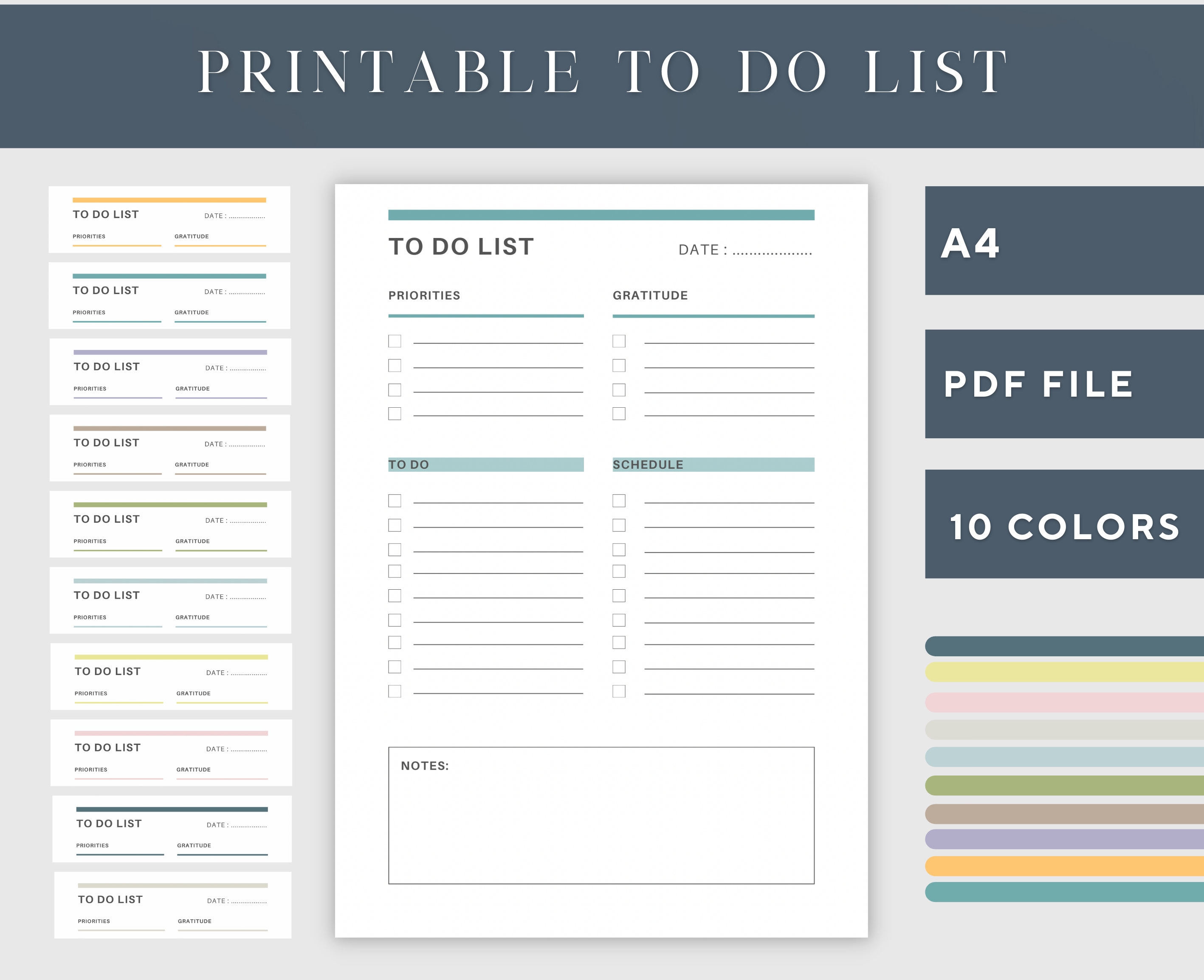 10 COLORS Printable to Do List Daily To-do Pdf Planner Checklist ...