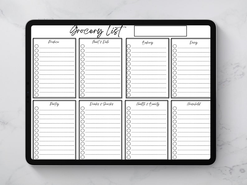 Digital Grocery List Template, Grocery List Ipad, Pdf Downlolad ...