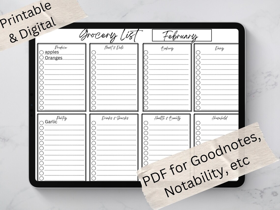 Digital Grocery List Template, Grocery List Ipad, Pdf Downlolad ...