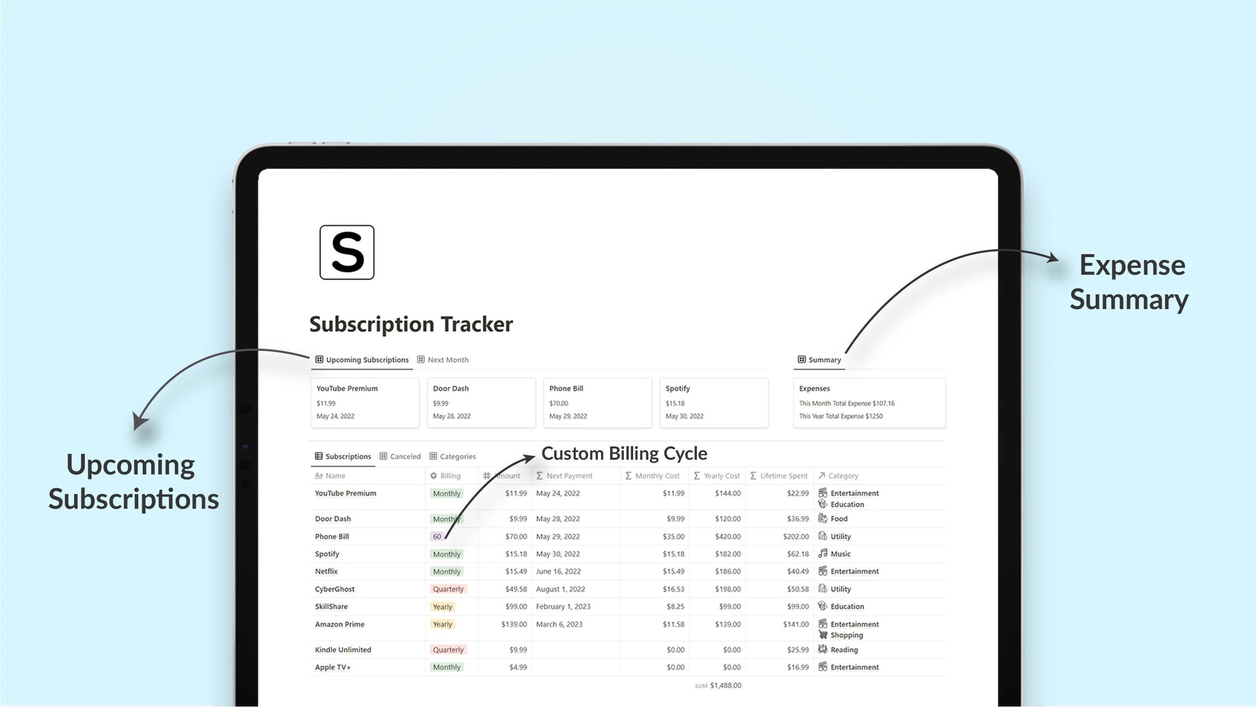 Subscription Tracker Notion Template Subscription Planner - Etsy