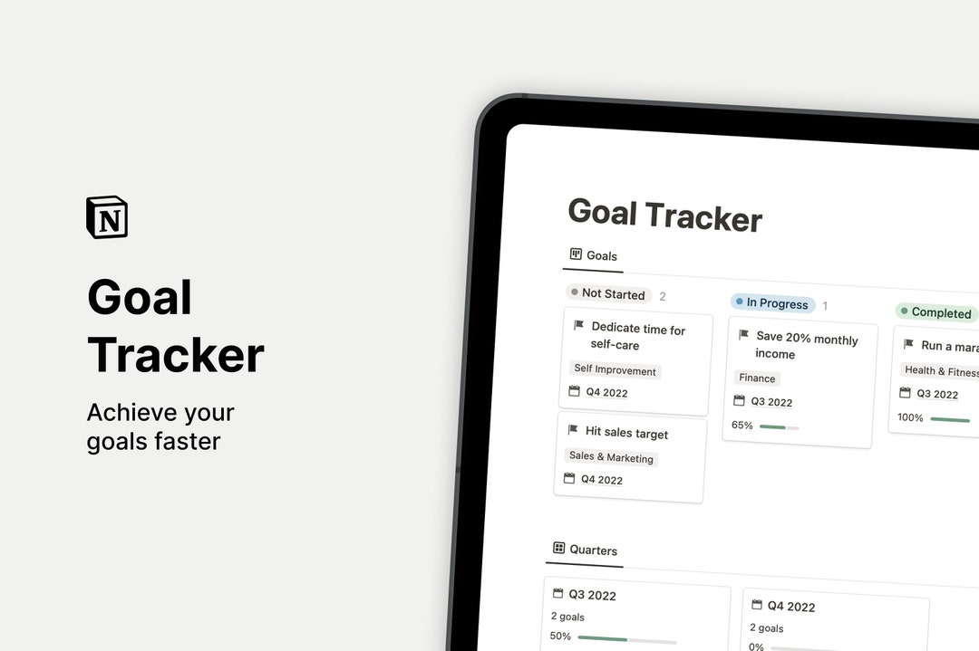 Notion Goal Tracker Notion Planner Notion Template - Etsy