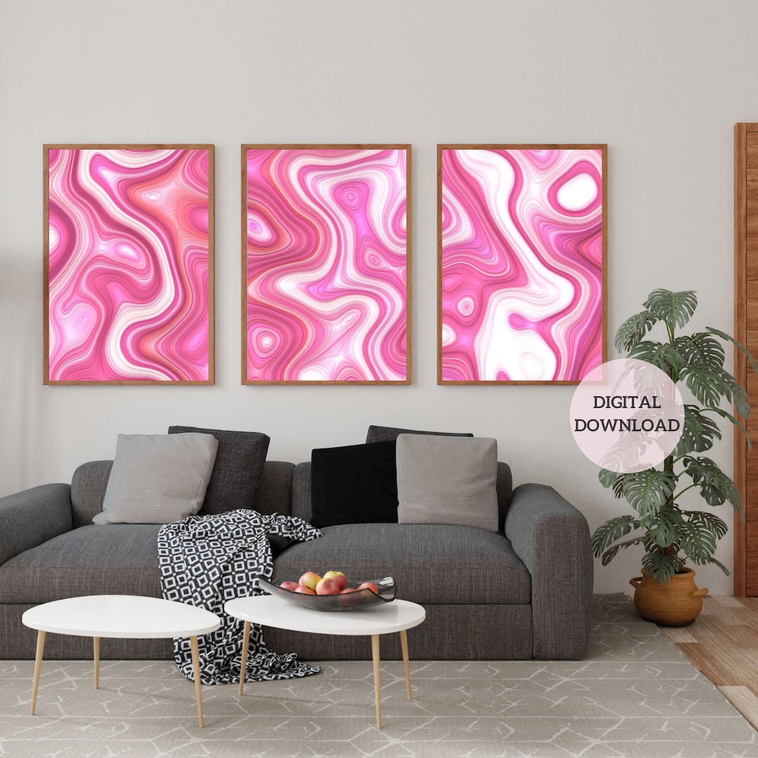 SET OF 3 Preppy Swirl Wall Art 70s Abstract Pink Home Decor - Etsy