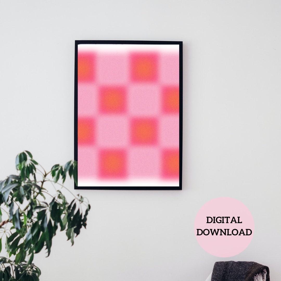 Colorful Gradient Checkerboard Digital Poster Groovy Retro Wall Art ...